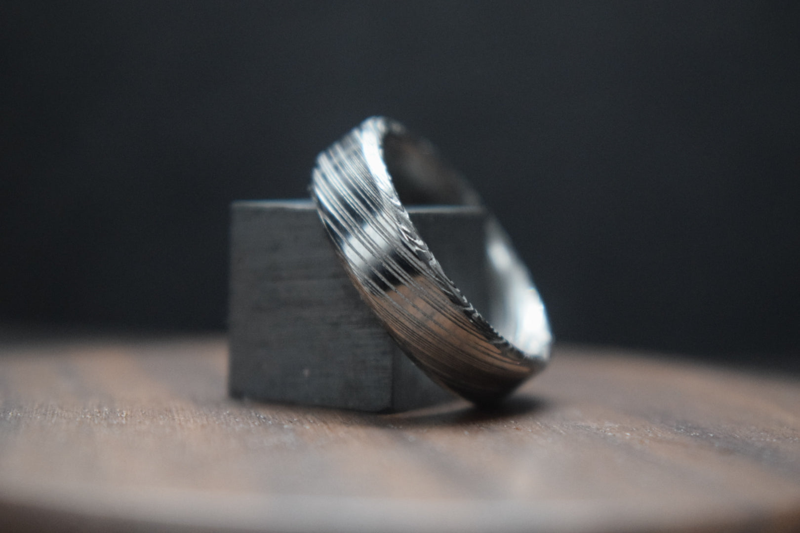 Bervie Damascus Steel Bevel Shape Ring – True North Forge